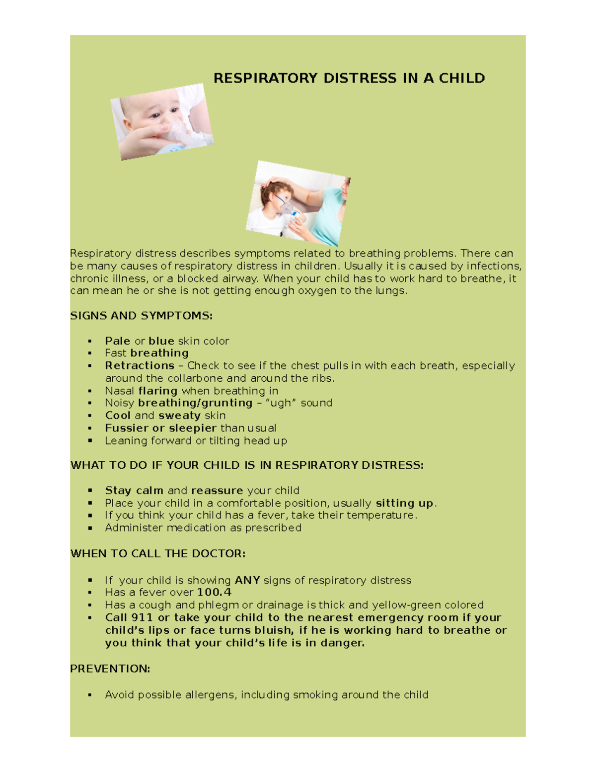 Teaching plan - Respiratory distress in a child - RESPIRATORY DISTRESS ...