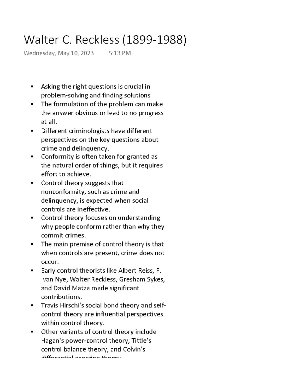 Walter C. Reckless (1899-1988) - Asking the right questions is crucial ...