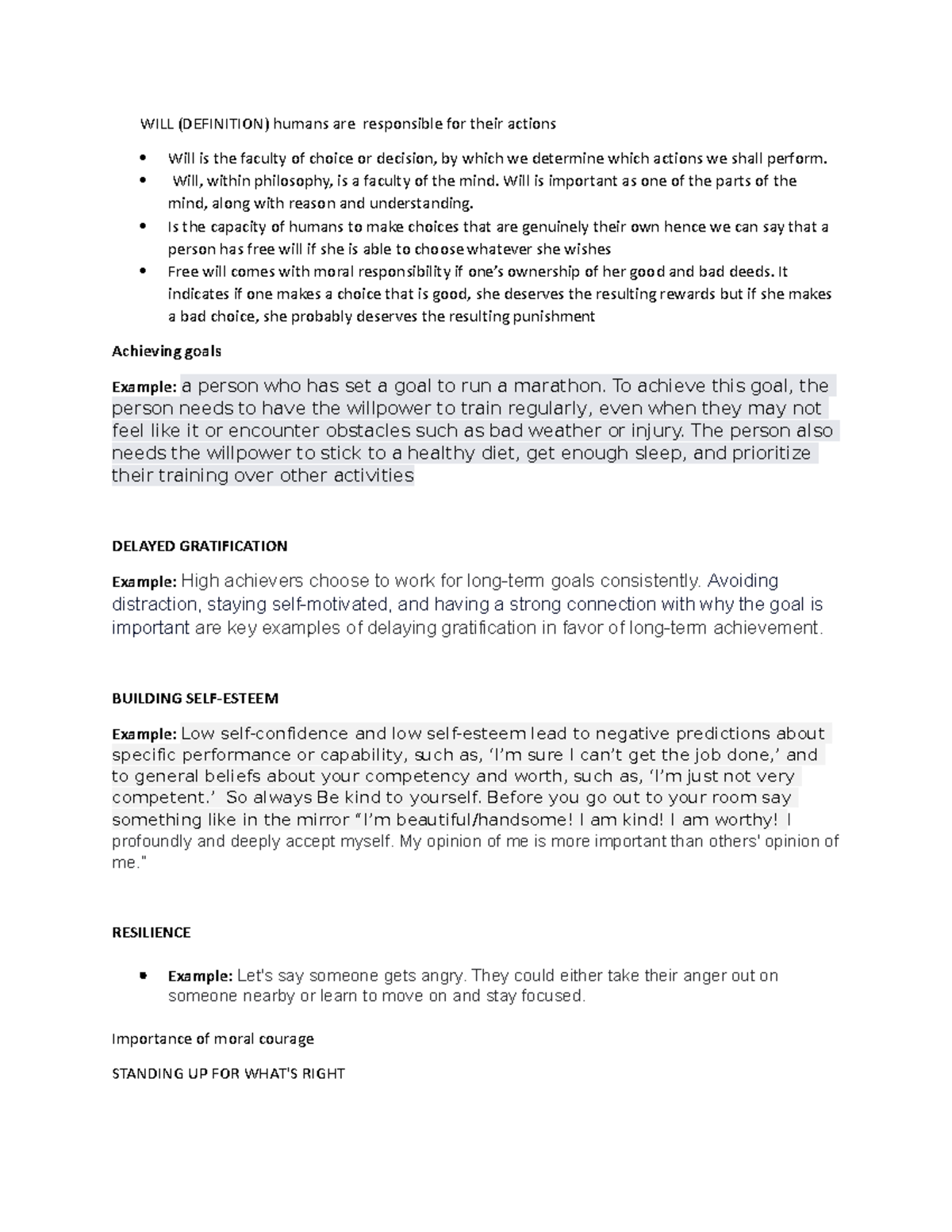 Example of willpower - midterm - WILL (DEFINITION) humans are ...