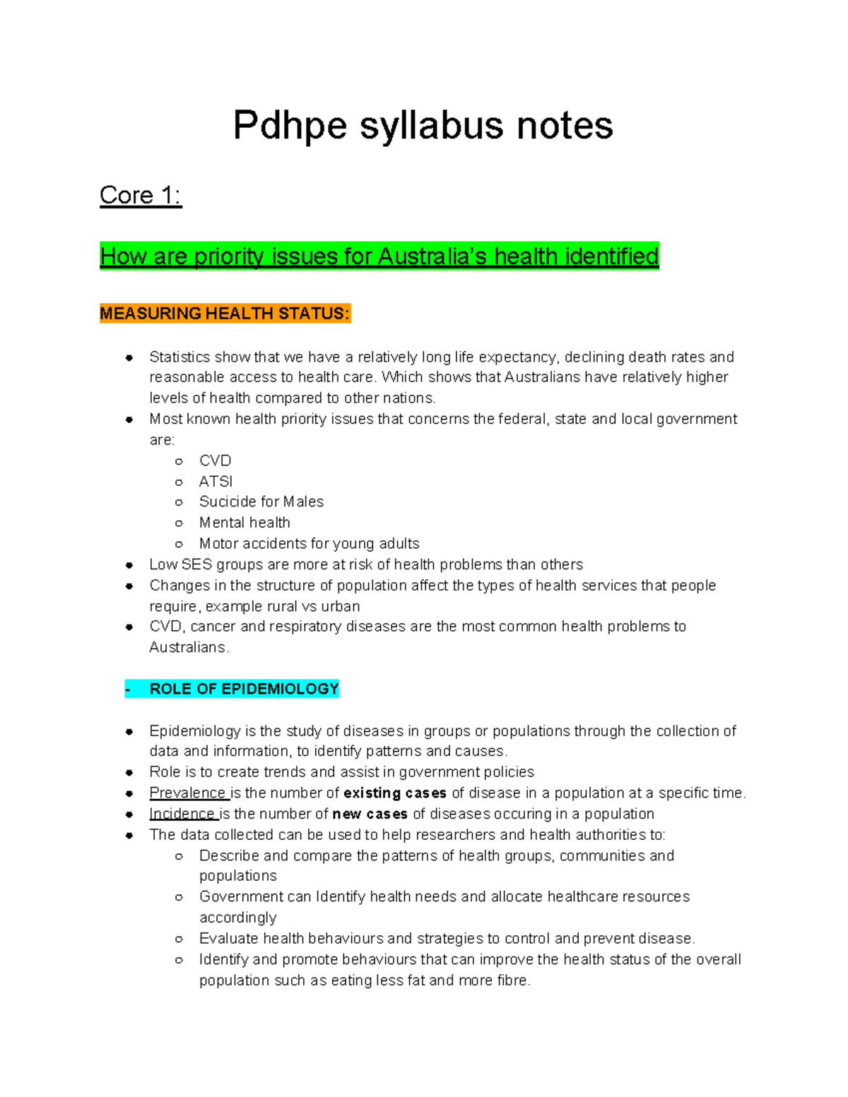 Pdhpe Notes (better health of young people and improving performance ...