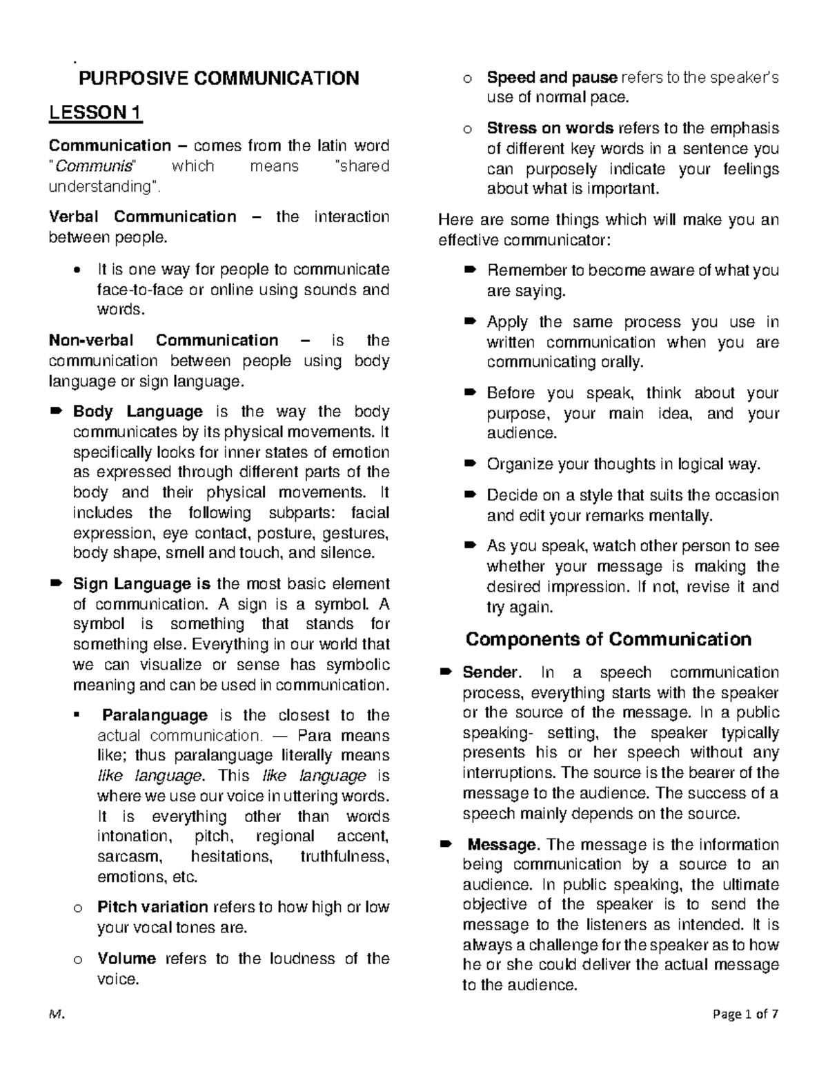 Chapter 1 and 2 Notes GE PC - PURPOSIVE COMMUNICATION LESSON 1 ...