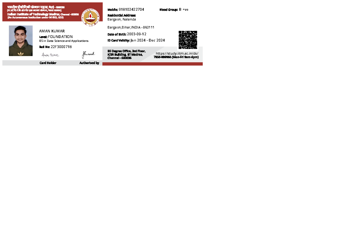 Student id card - Book reading - IITM online degree Data science and programming - Studocu