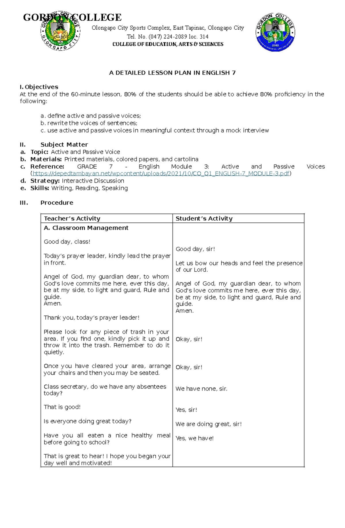 A DETAILED LESSON PLAN IN ENGLISH 7 made by my friend - Olongapo City ...