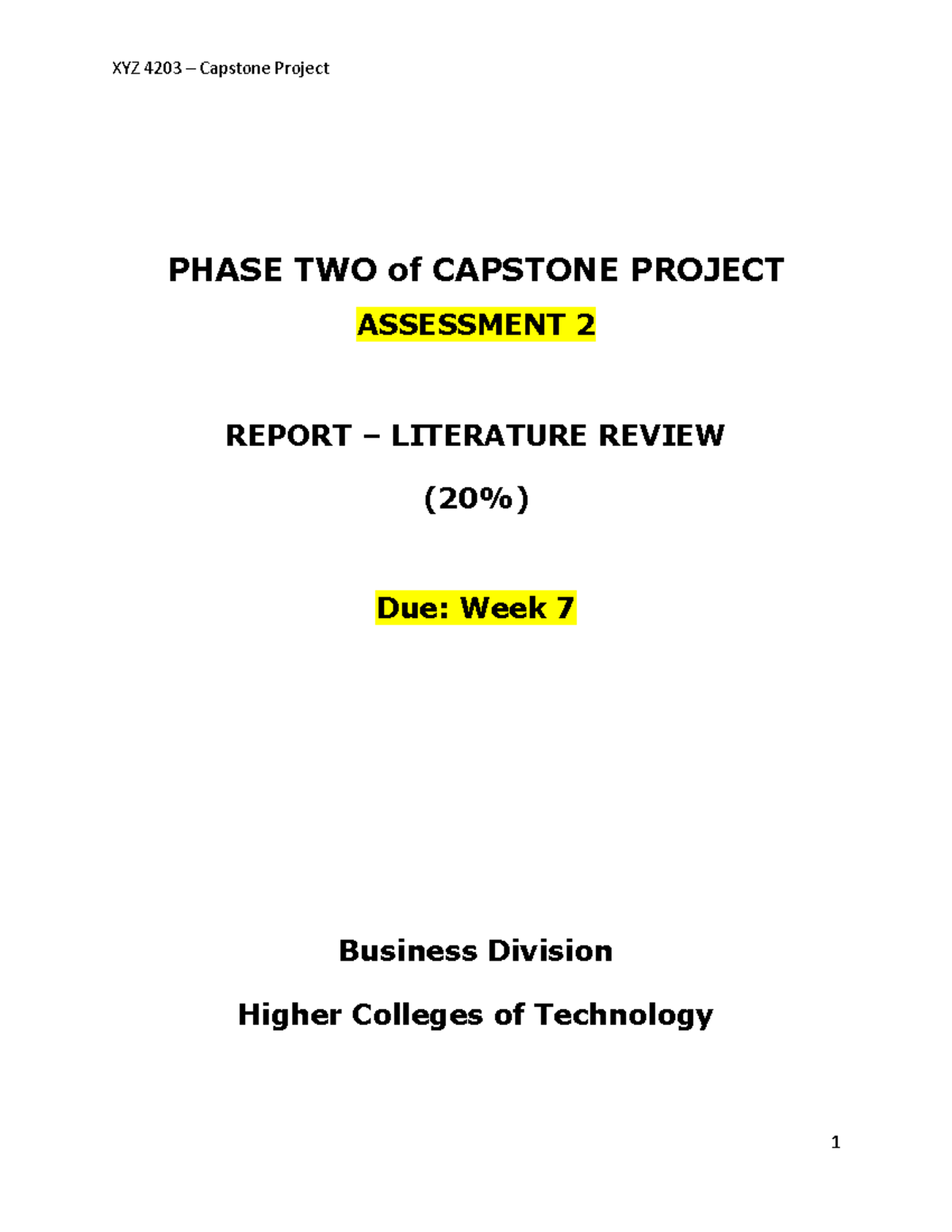 Assessment 2 and rubric - PHASE TWO of CAPSTONE PROJECT ASSESSMENT 2 ...