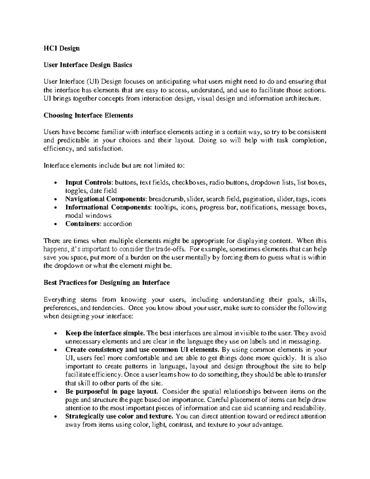 Lesson 4 - HCI lecture sample - HCI Design User Interface Design Basics User Interface (UI ...