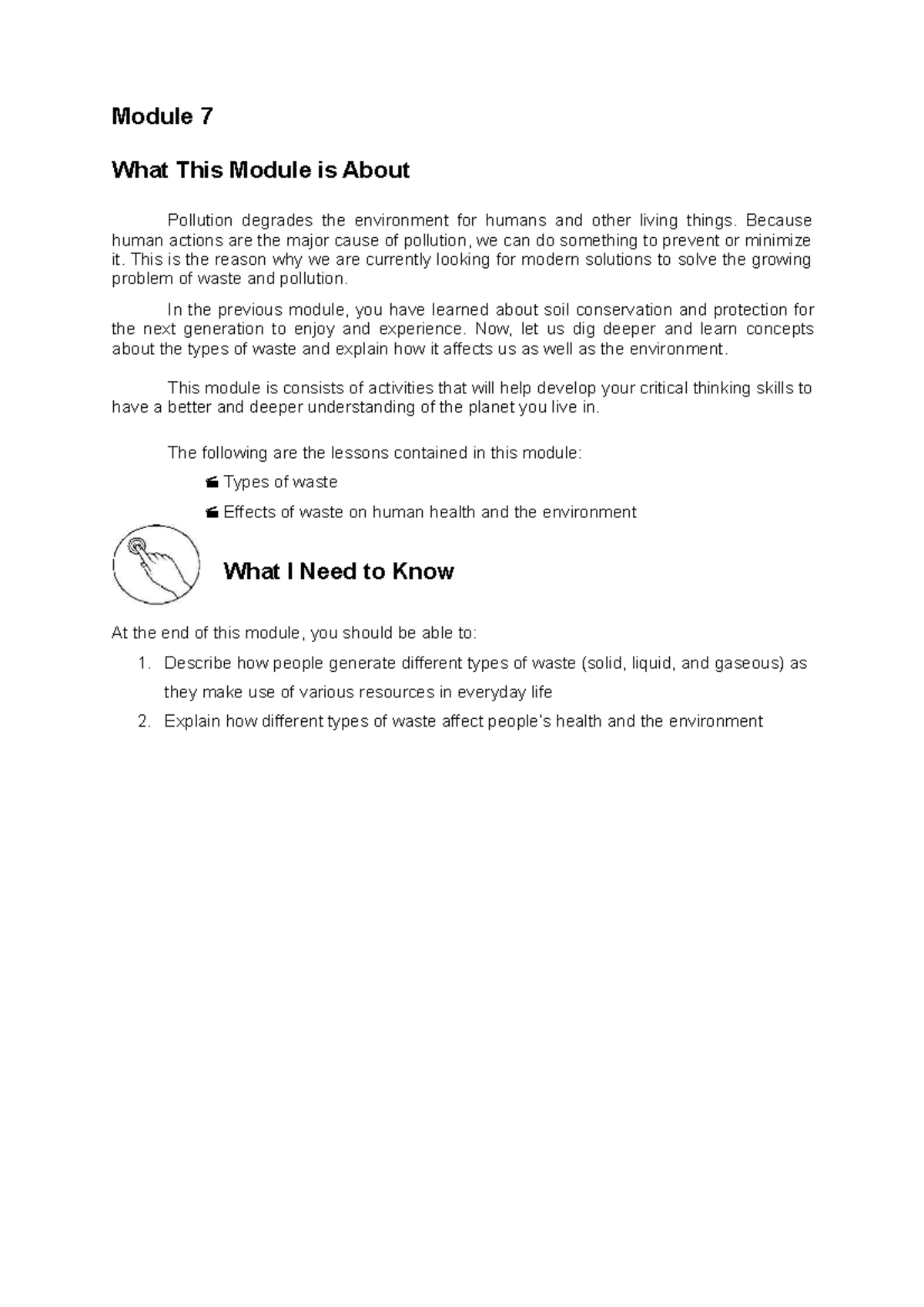 Earth Science module 7 - Subject Description: At the end of the course ...