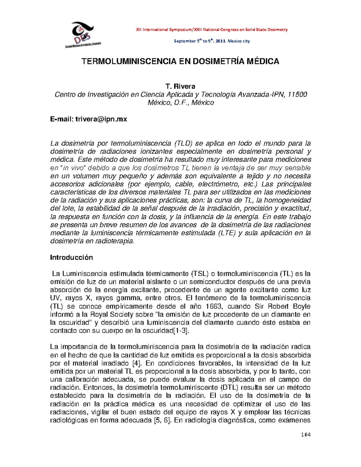 Termoluminiscencia en Dosimetría medica por termodinamica basica ...