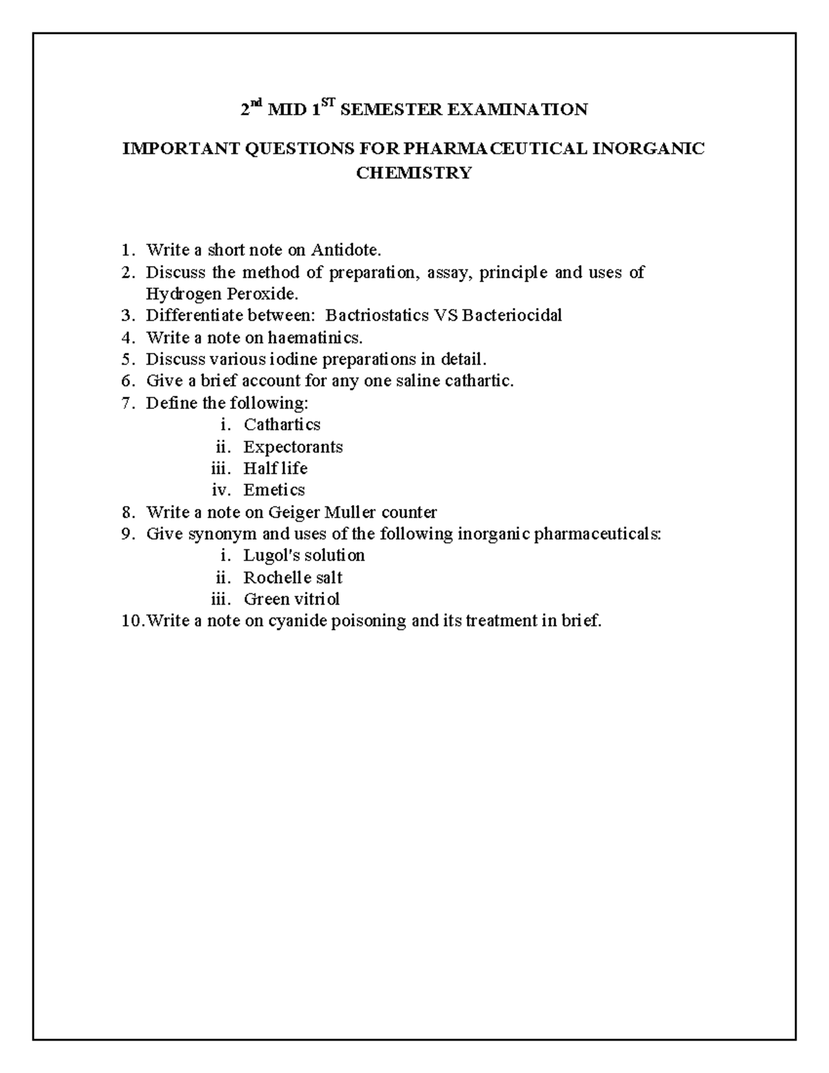 IMP Questions PIOC 1ST Semester - 2 nd MID 1 ST SEMESTER EXAMINATION ...