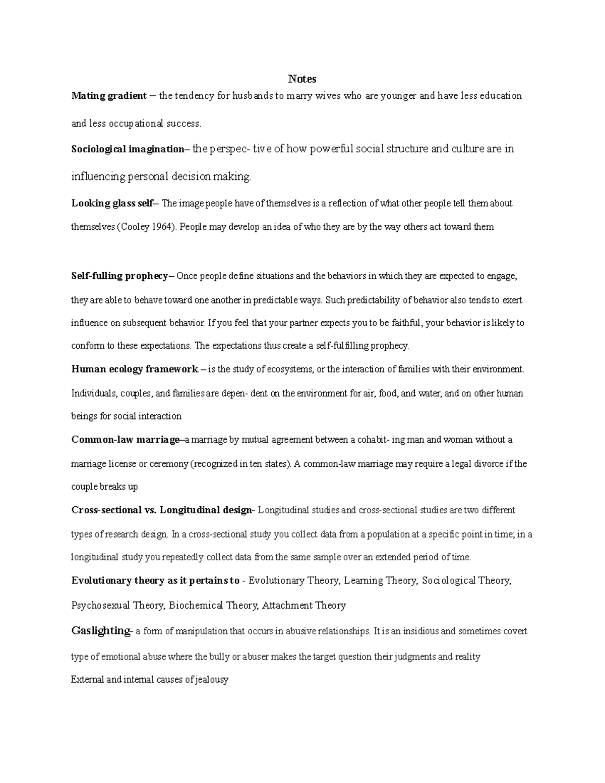 Notes - n/a - Notes Mating gradient – the tendency for husbands to ...