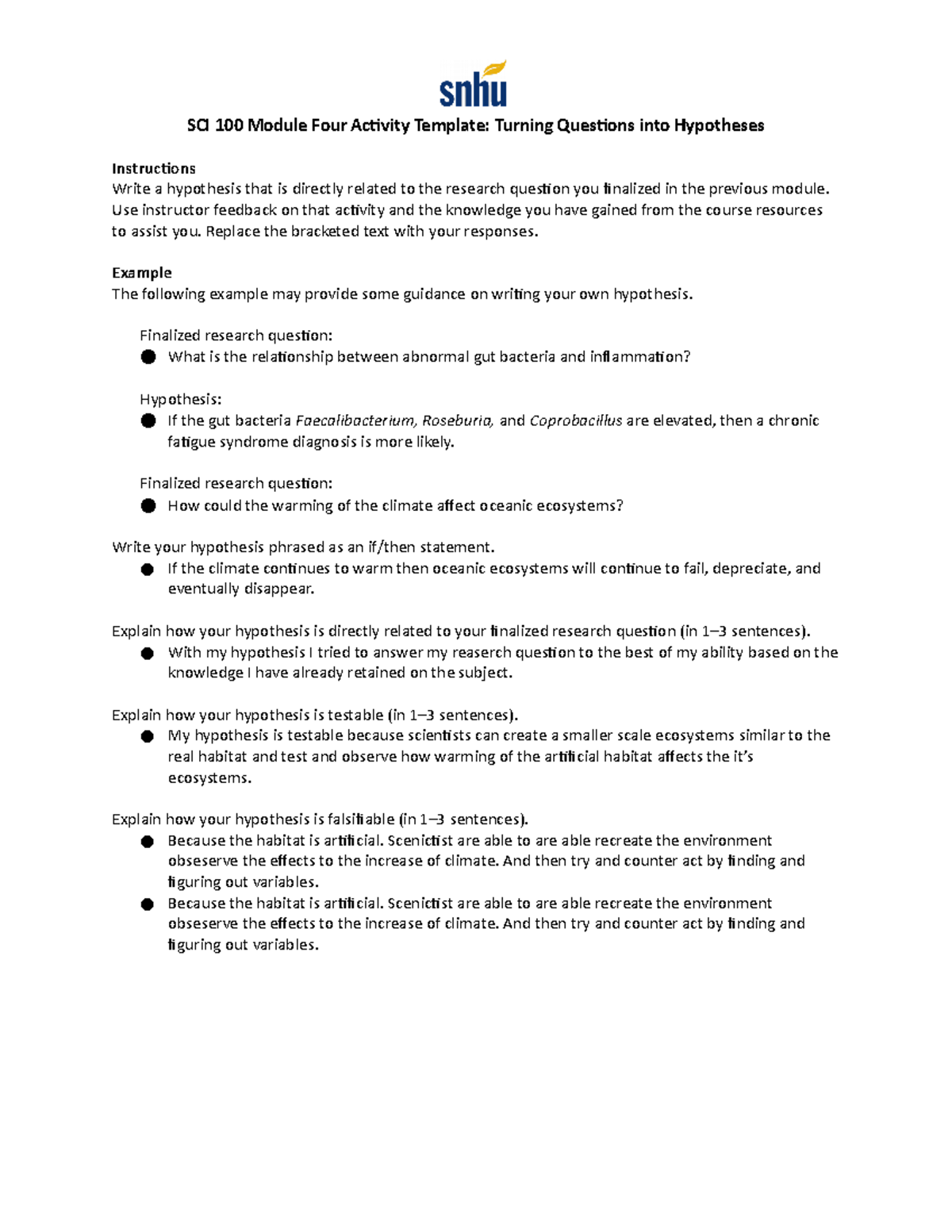 SCI 100 Module Four Activity - Replace the bracketed text with your ...