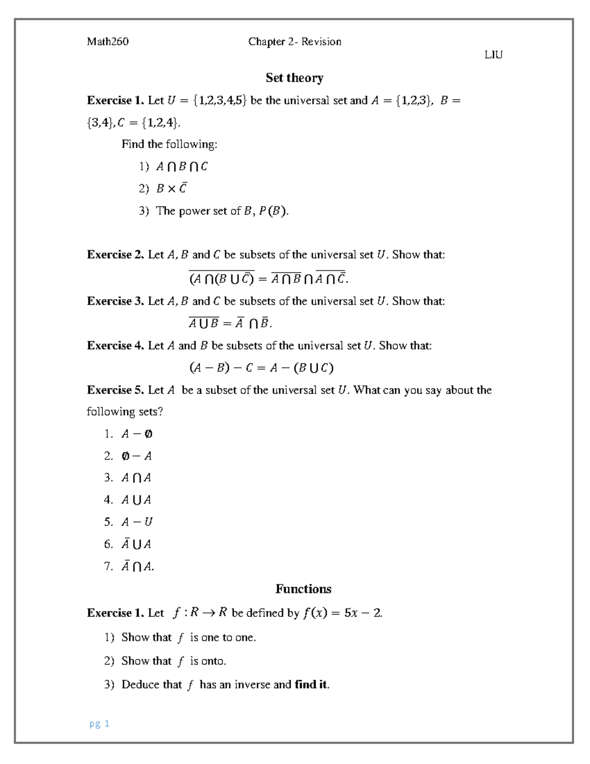 Math260 Chapter 2 Revision 2020 - Math260 Chapter 2- Revision LIU pg. 1 ...