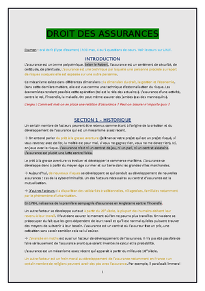 Fiches 1-6 - Résumé Droit des assurances - DROIT DES ASSUANCES Le ...