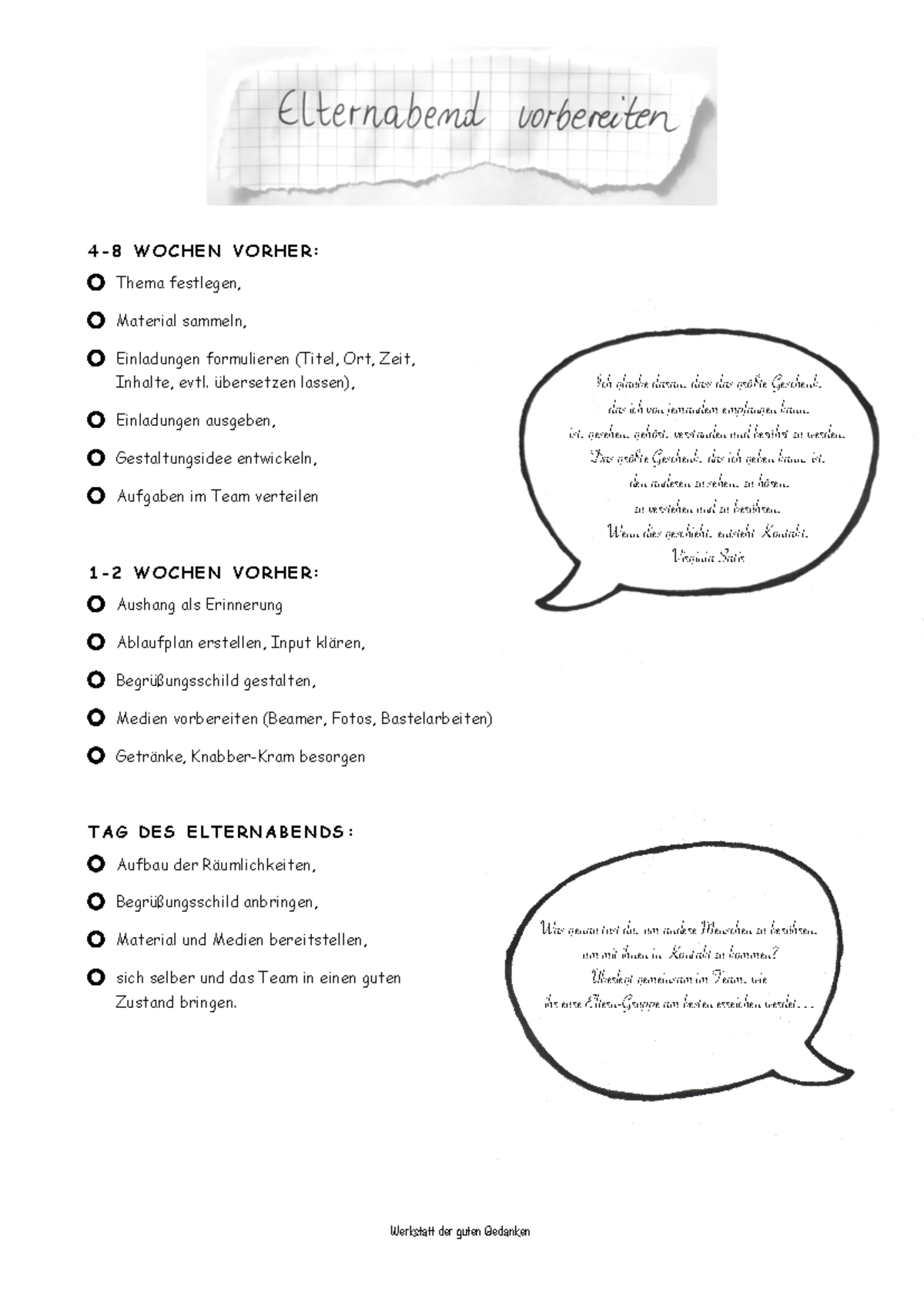 Elternabend vorbereiten PDF - 4 - 8 WO CH EN VO R H ER : Thema ...