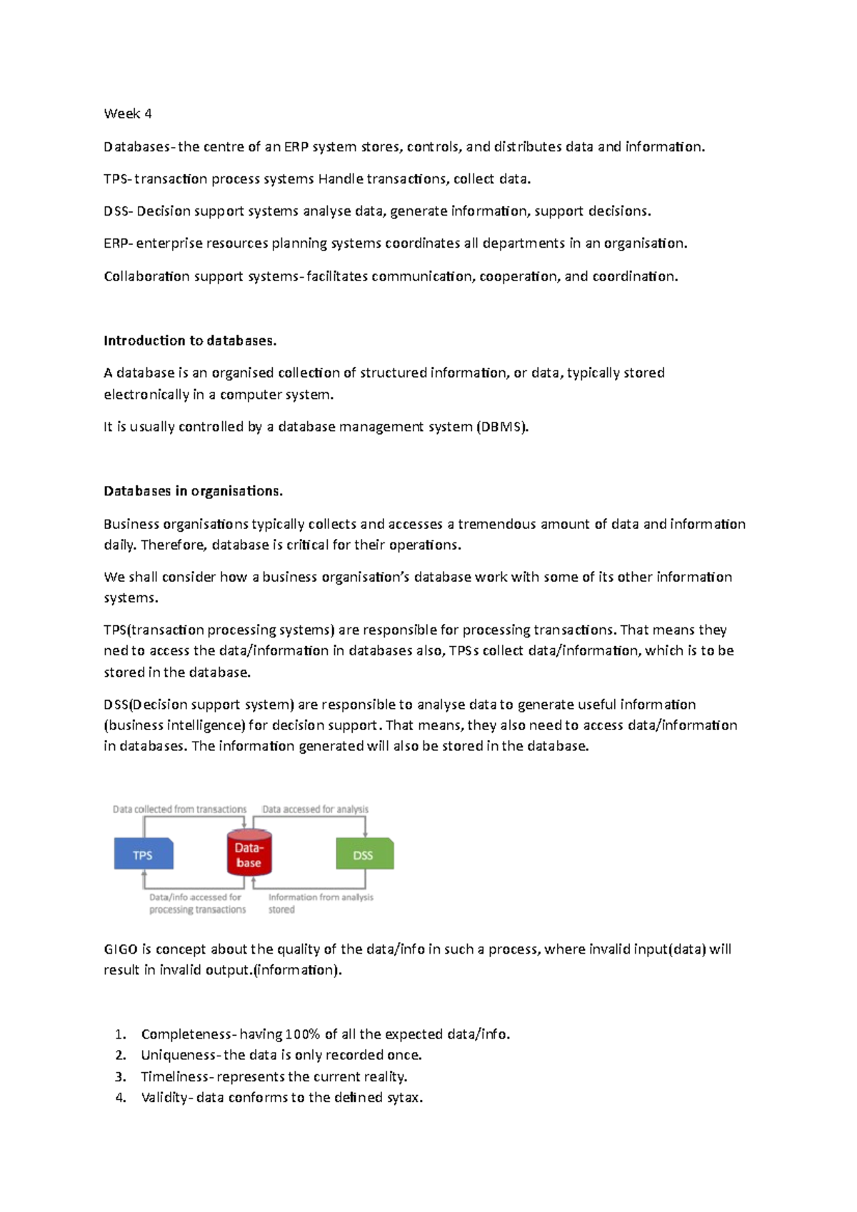 Week 4 exam notes - ####### Week 4 ####### Databases- the centre of an ...