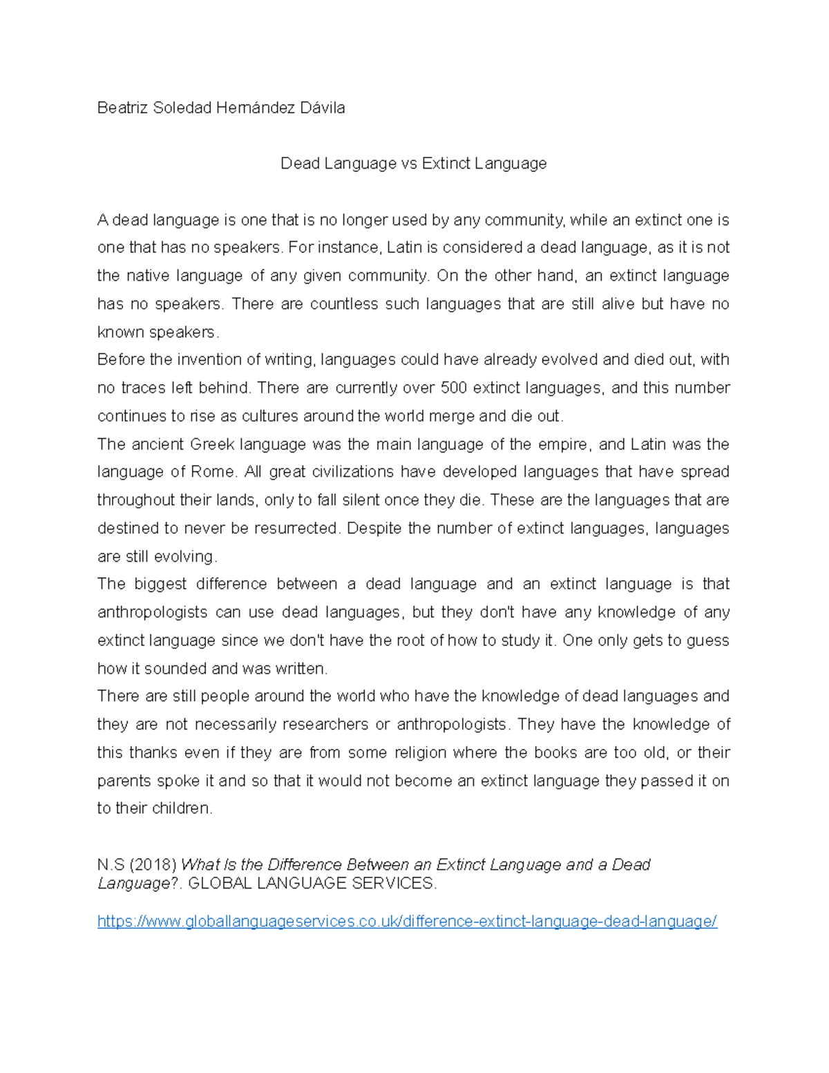 Literatura - DEAD VS Extinct Language - Beatriz Soledad Hernández ...