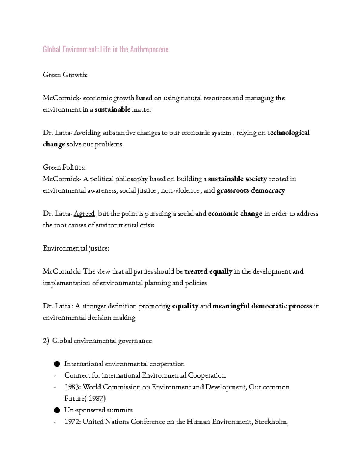 GS101 Notes Week 8 - Global Environment: Life in the Anthropocene Green ...
