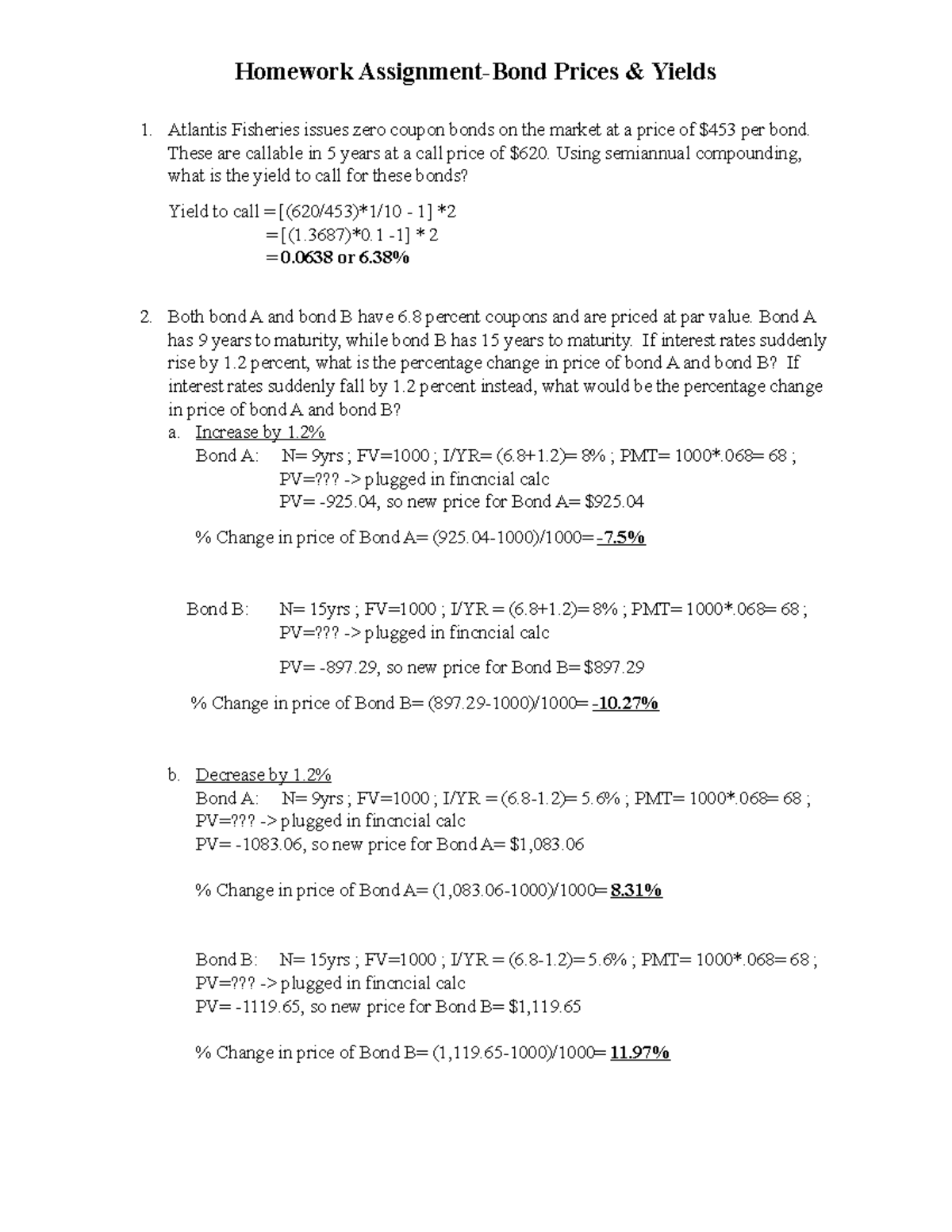 FIN 3600 HW#4-Bond Prices Yields - Robert Uptegraff - Homework ...