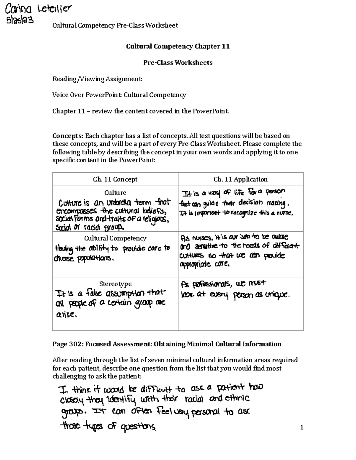 PCW Cultural Competency - ####### Cultural Competency Pre-Class ...