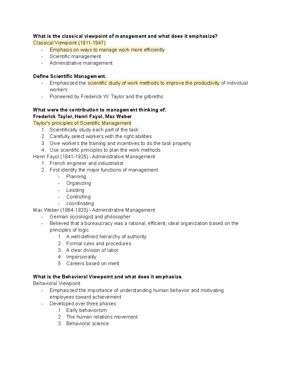 MGT 3370 Chapter 2 Notes - What is the classical viewpoint of ...