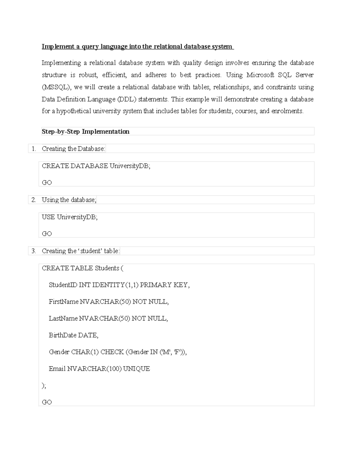 Relational Database System 65843928 Wdd Implement A Query Language Into The Relational