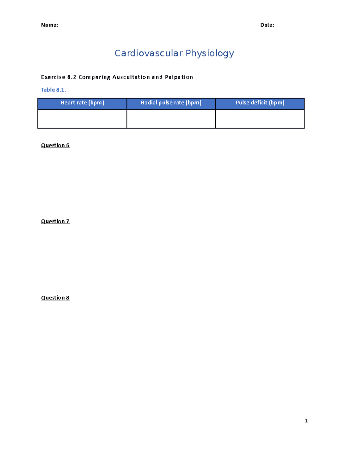 Cardiovascular+Template - Cardiovascular Physiology Exercise 8 ...