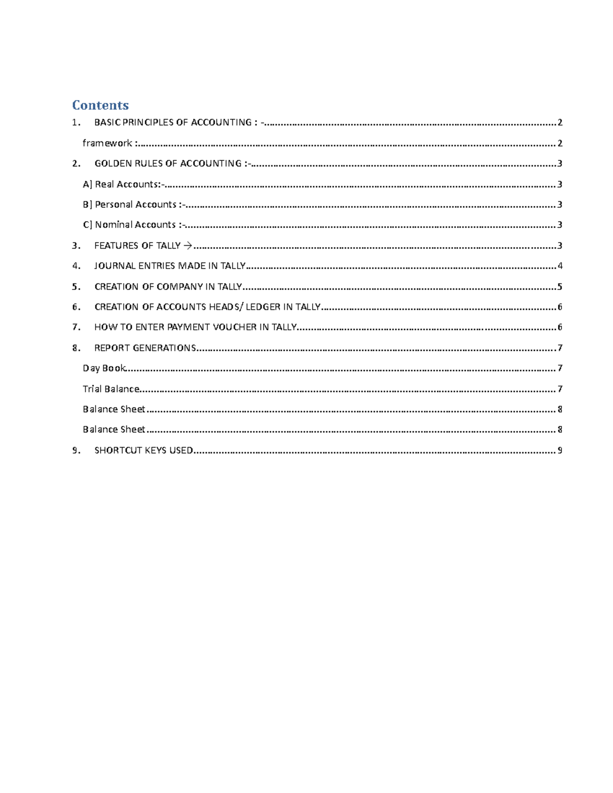 Tally-lab - Lab work of financial accounting - Contents BASIC ...