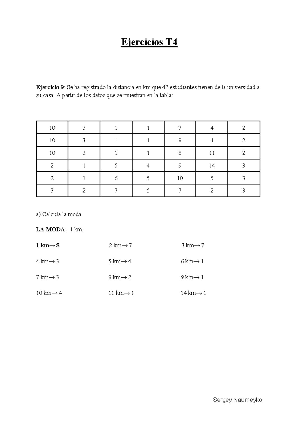 Ejercicios T4 del 9 al 10 - Ejercicios T Ejercicio 9: Se ha registrado la distancia en km que 42 ...