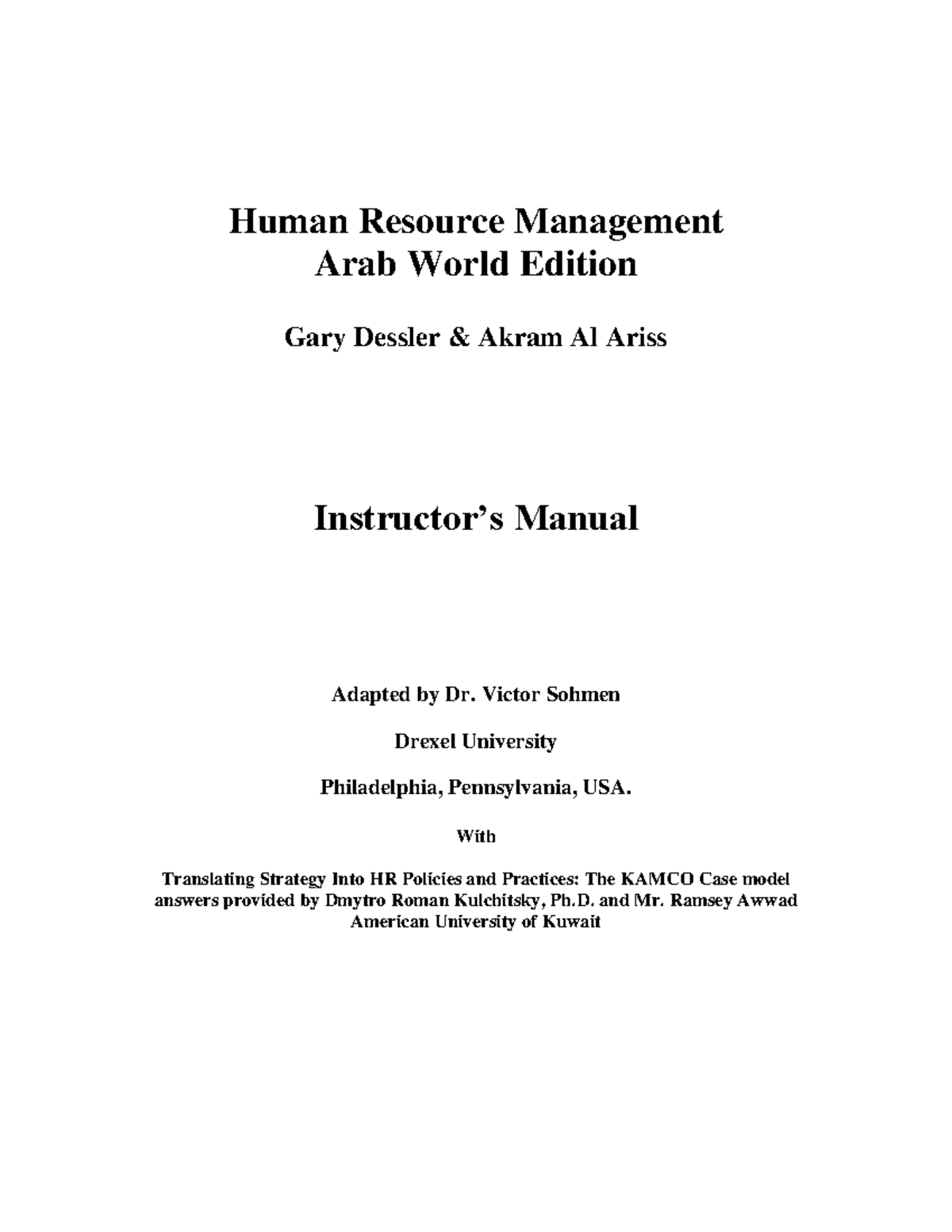 Dessler AWE IM Ch 1 Final - Human Resource Management Arab World ...