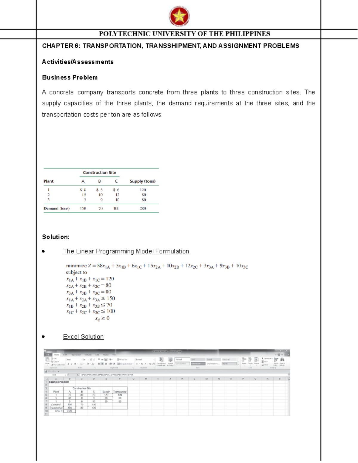Management Science Excel Solutions for Constraints - CHAPTER 6 ...
