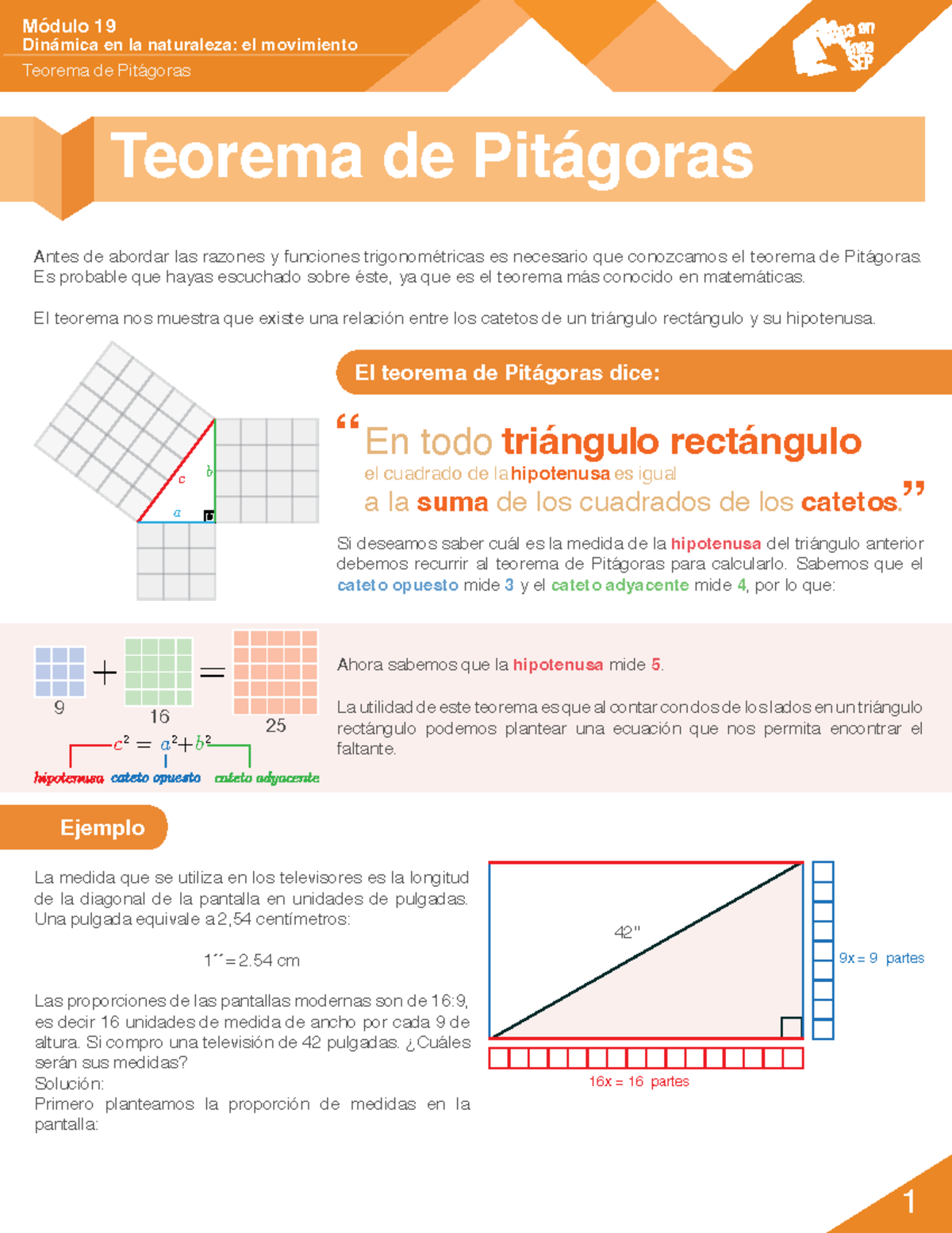 M19 S1 Teorema de Pitágoras PDF - 1 Módulo 19 Dinámica en la naturaleza ...