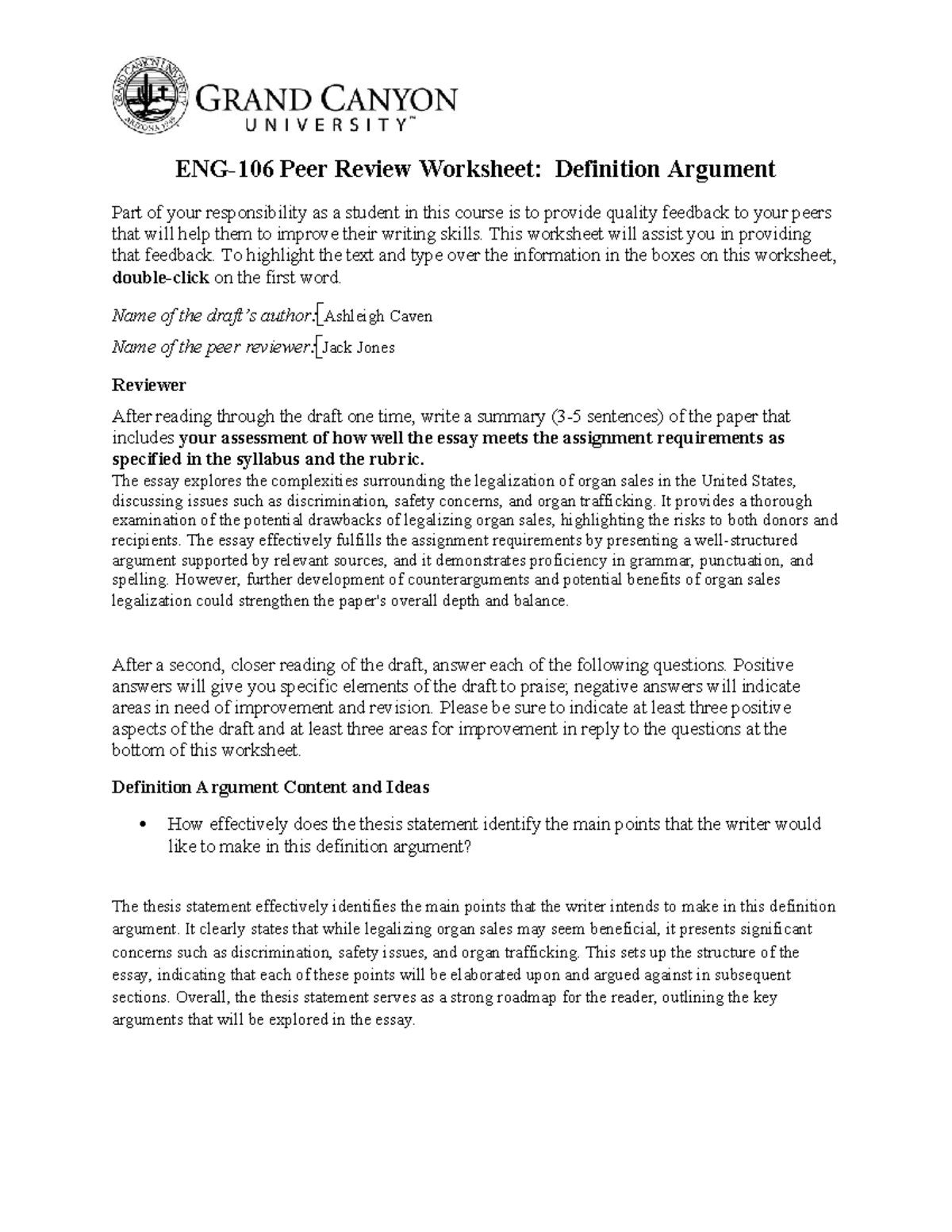 Finished Peer Review Worksheet - ENG-106 Peer Review Worksheet ...