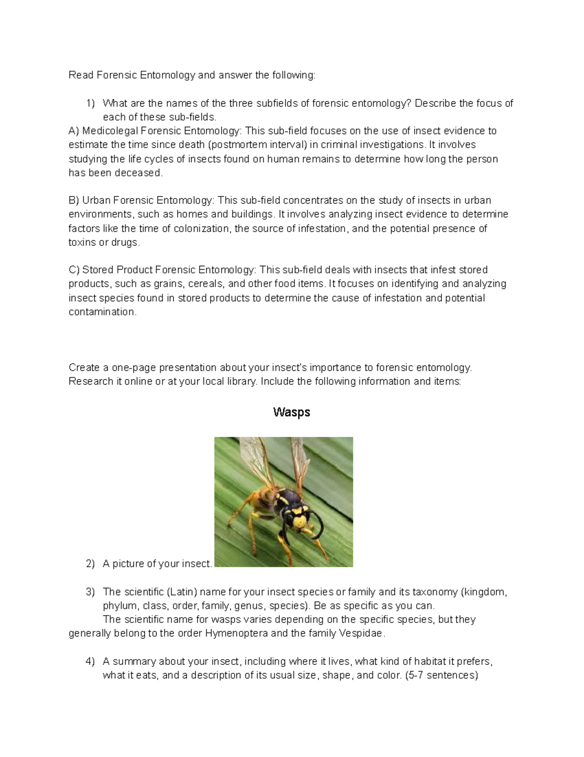 Unit 5 Activity - Read Forensic Entomology and answer the following: 1 ...