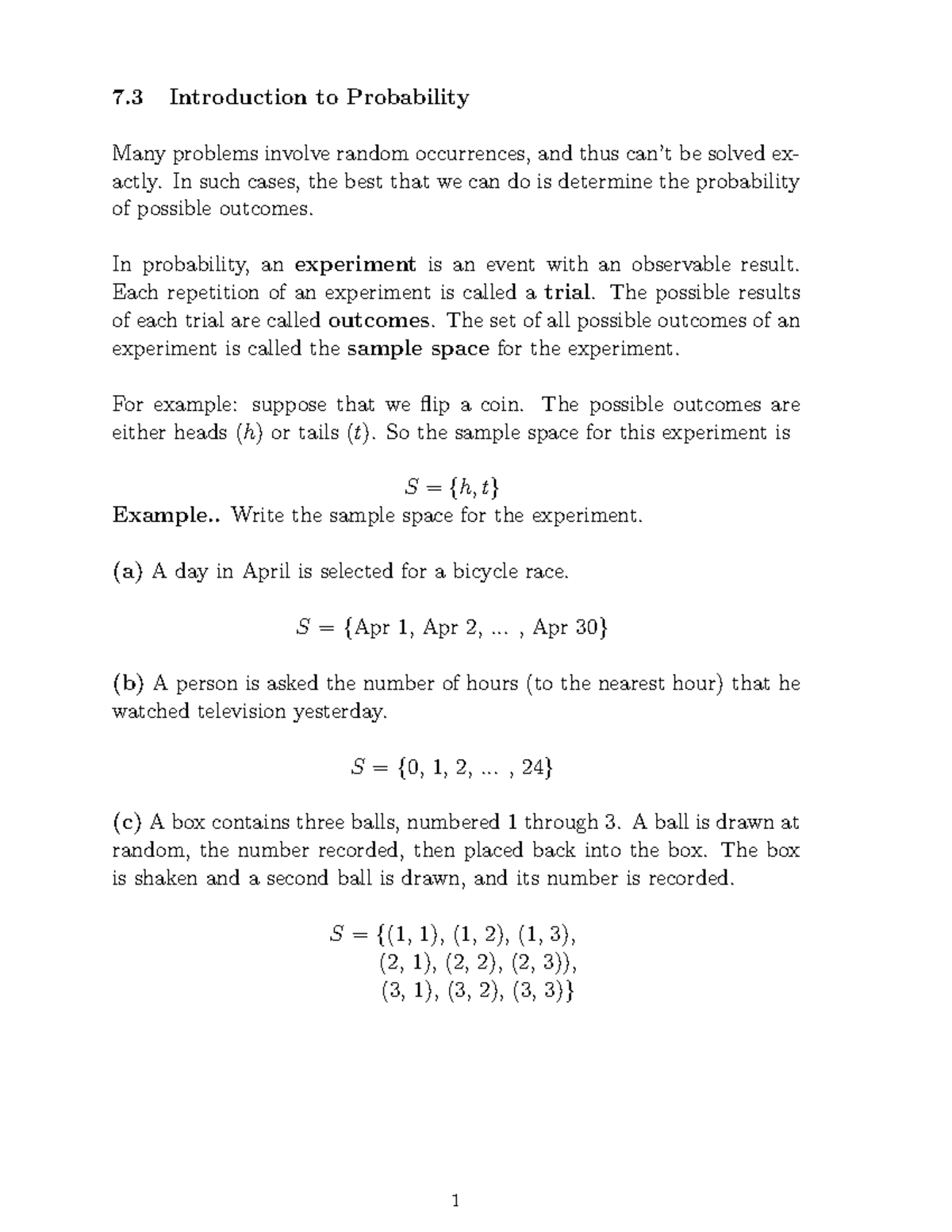 7.3 Introduction to Probability - 7 Introduction to Probability Many ...
