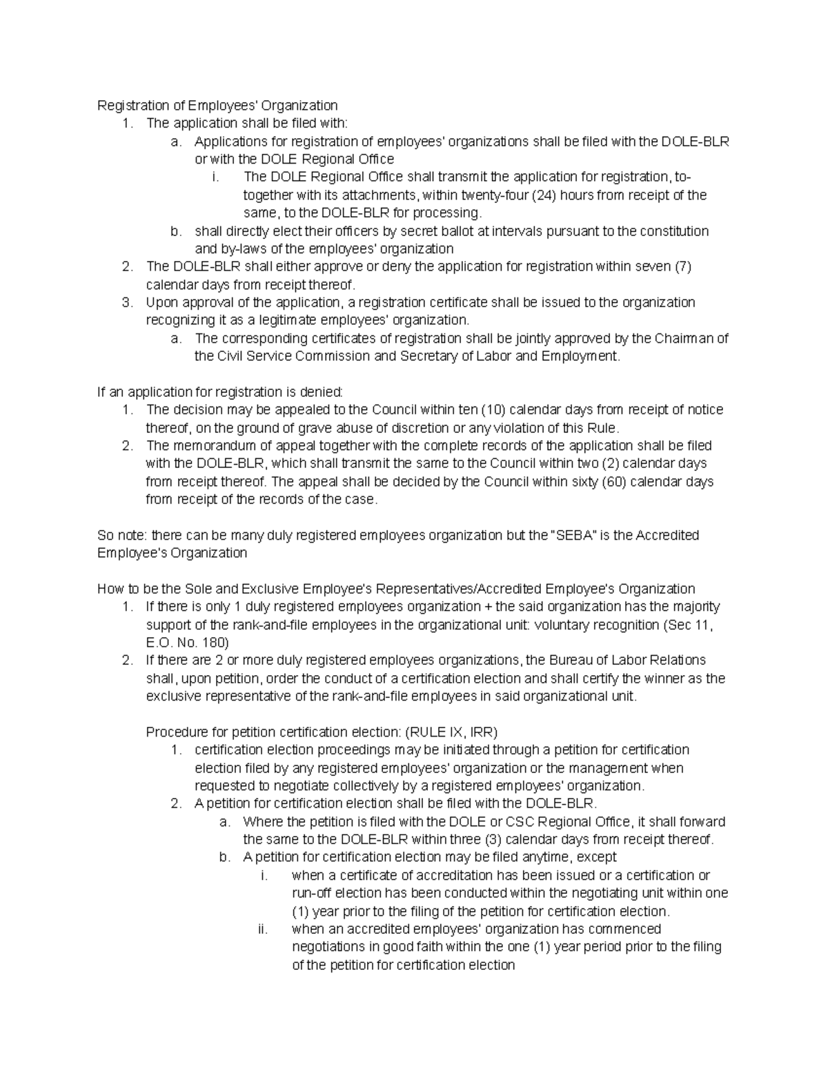 EO-180-Extra - notes - Registration of Employees’ Organization 1. The ...