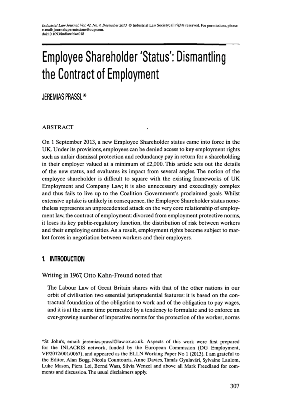 42Indus LJ 307 - Imp reading - IndustrialLaw Journal,Vol. 42, No. 4 ...