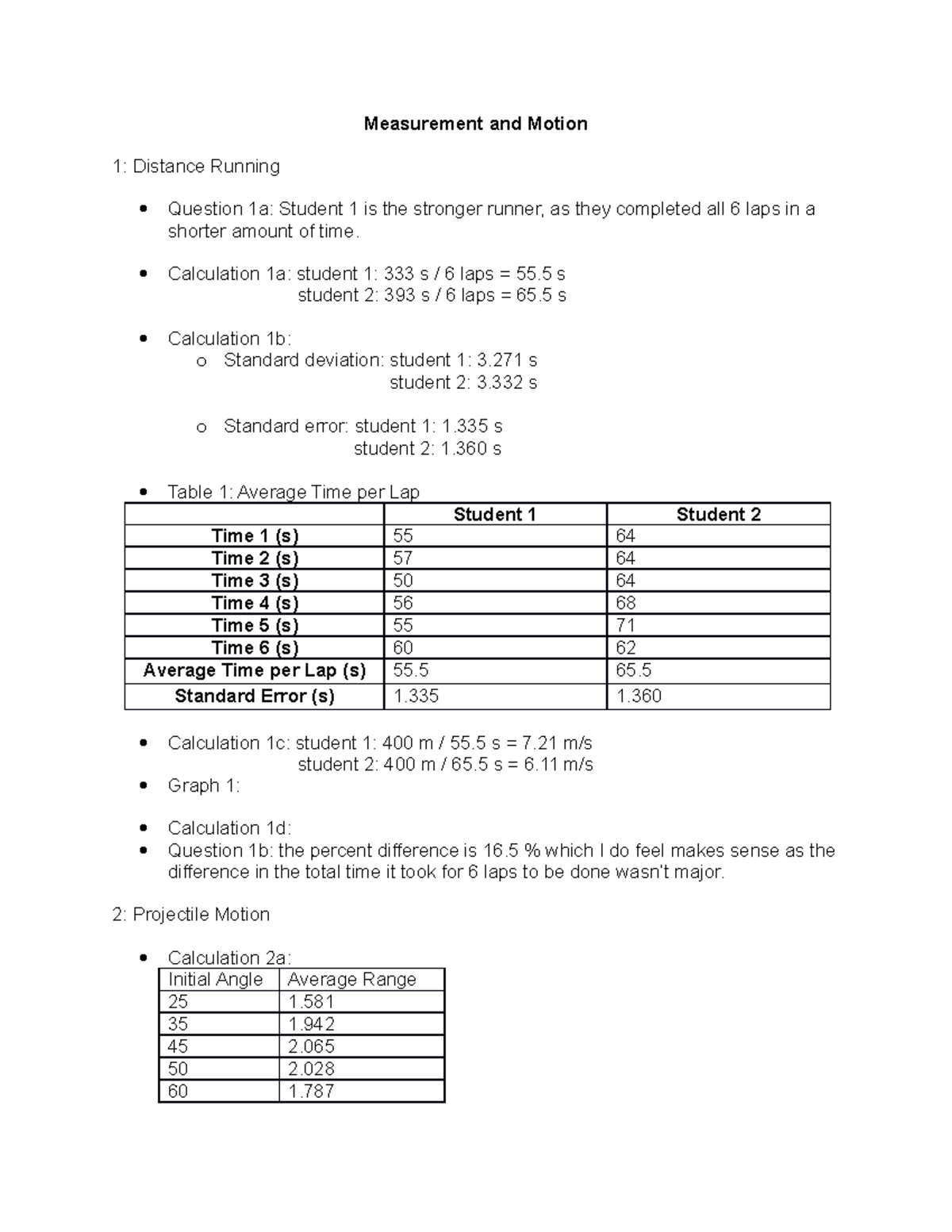 Measurements and motion - Measurement and Motion 1: Distance Running ...