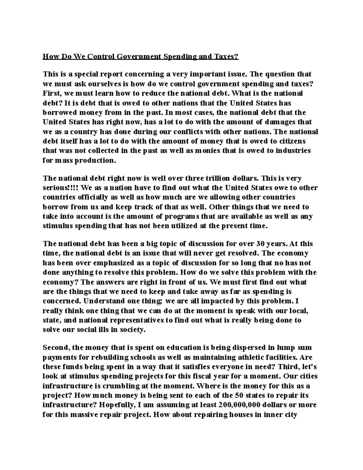 How Do We Control Government Spending and Taxes - The question that we ...