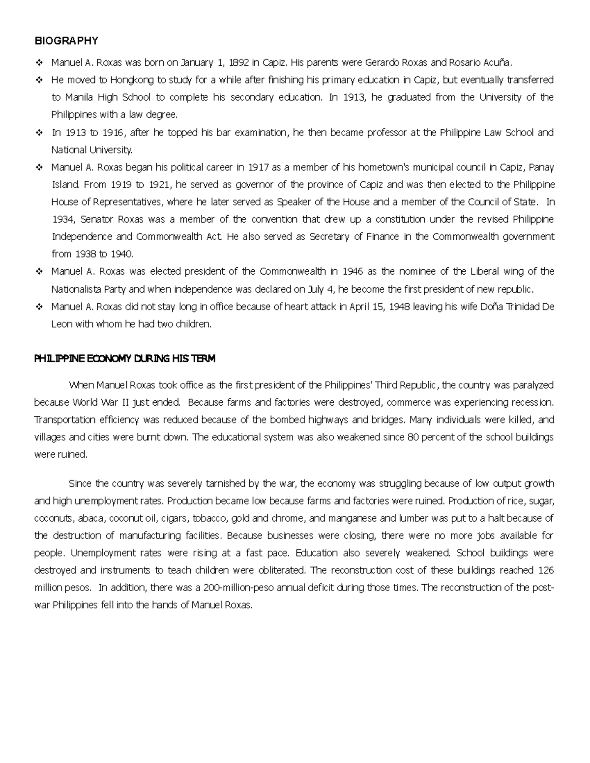 Econ Manuel-Roxas-Biography-Economic-Condition - BIOGRAPHY Manuel A ...