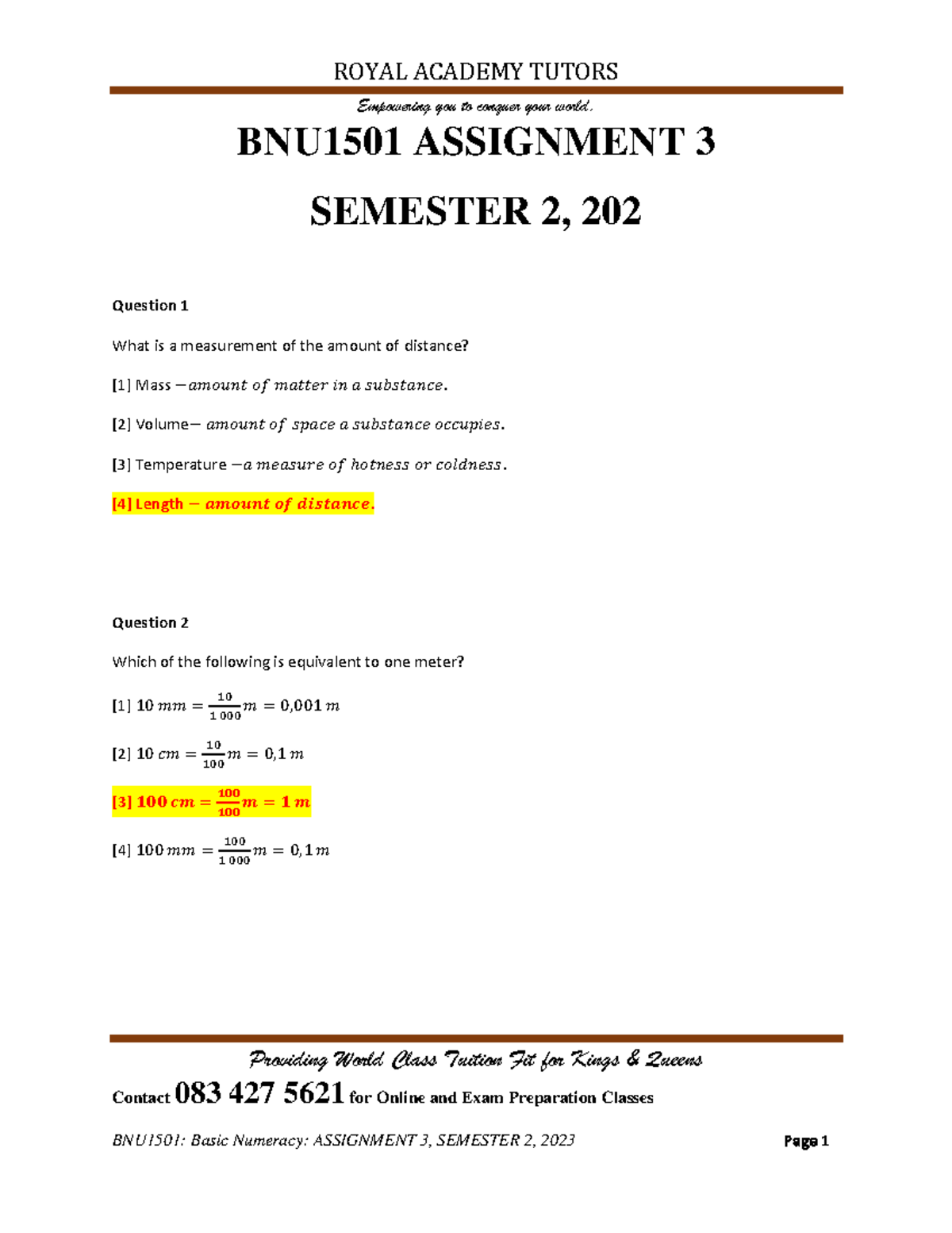 BNU1501 Assignment 3 Solutions SEM 2 2023 - Empowering you to conquer ...