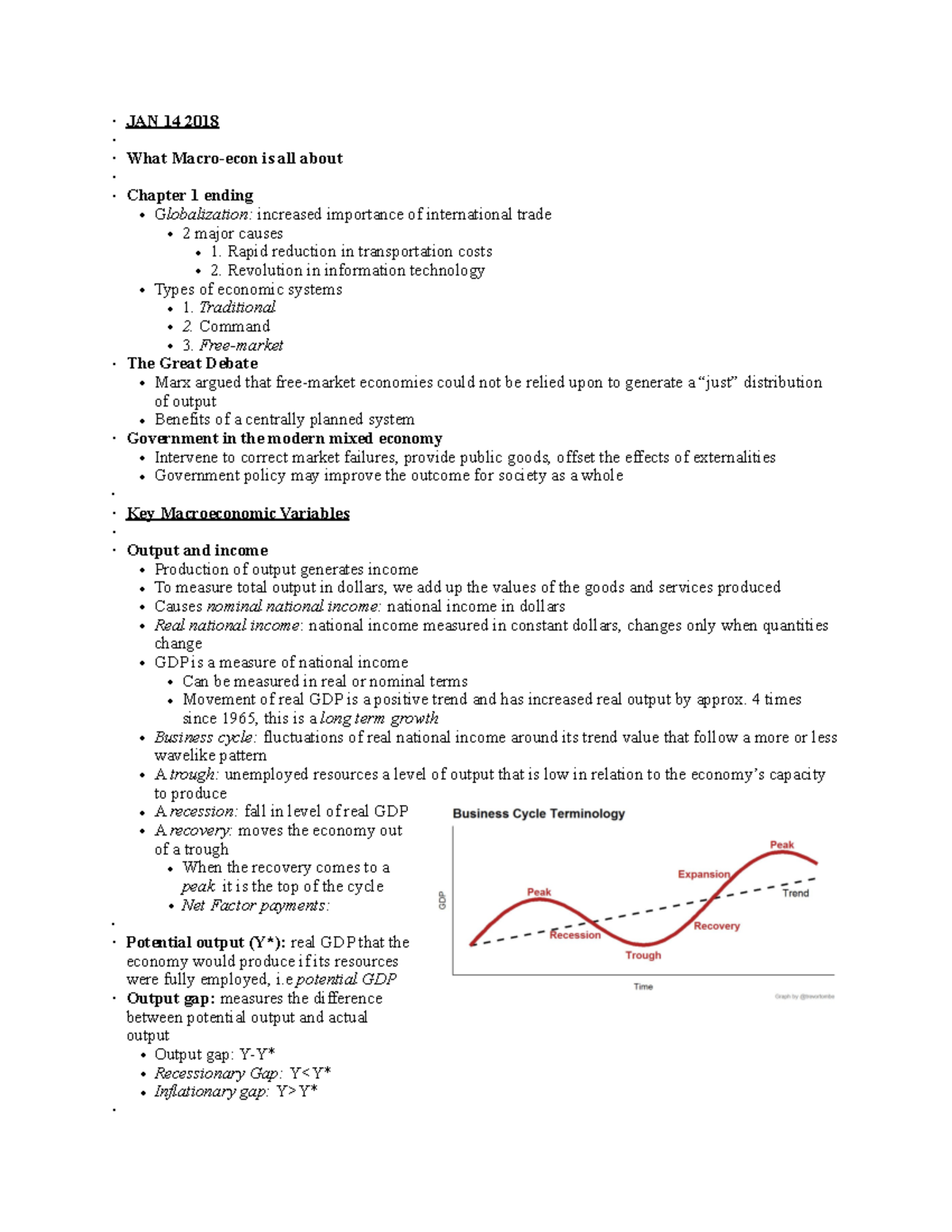 ECON 209 Macro - Lecture notes All - • JAN 14 2018 • • What Macro-econ ...