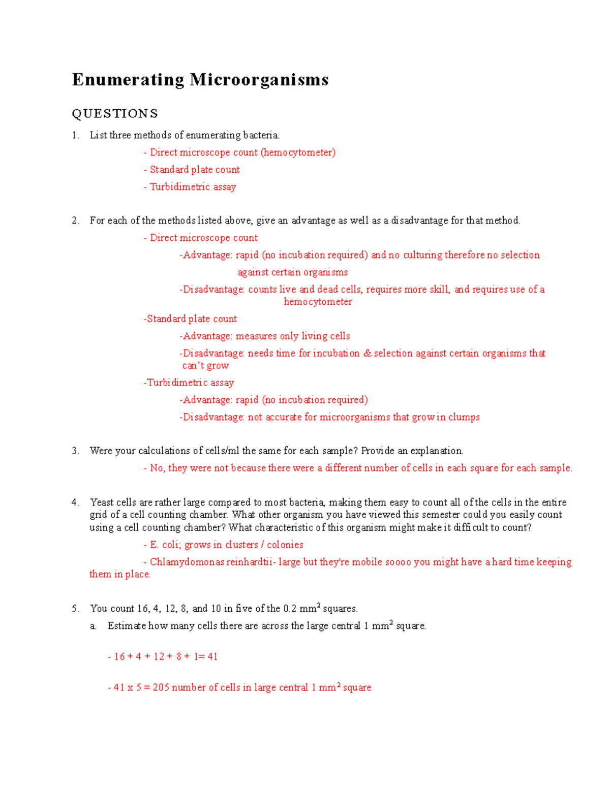 Enumerating Microorganisms Worksheet - Enumerating Microorganisms ...