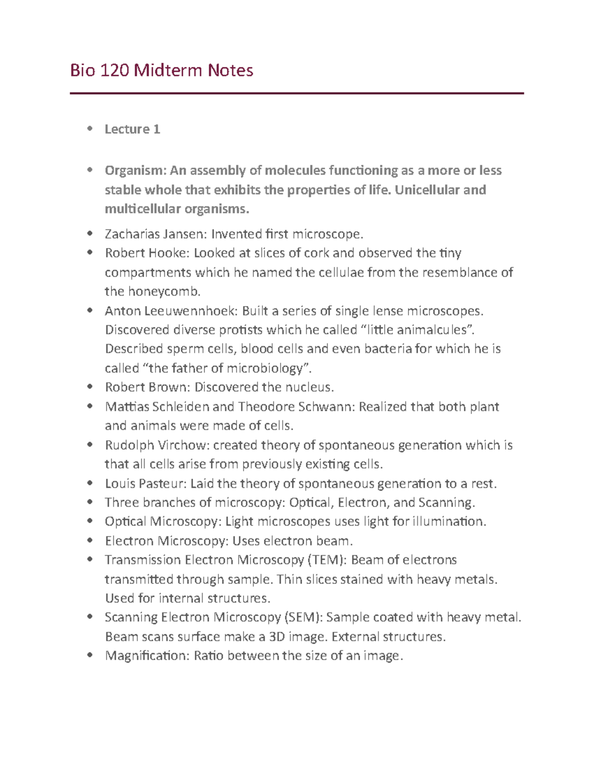 Sample/practice exam 2015, other - Midterm study notes - Bio 120 ...