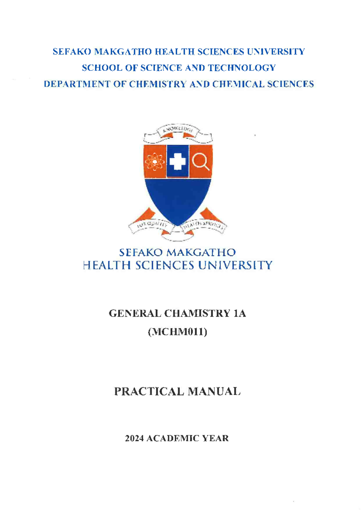 Practical Manual, 2024 - Ocred - SEFAKO MAKGATHO HEALTH SCIENCES UNIVERSITY SCHOOL OF SCIENCE ...
