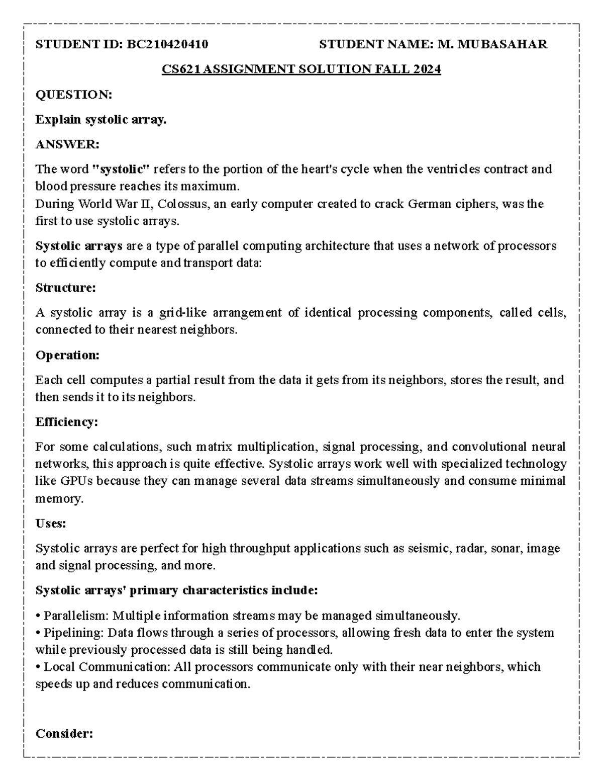 Fall 2024 CS621 1 BC210420410 - STUDENT ID: BC210420410 STUDENT NAME: M. MUBASAHAR CS621 ...