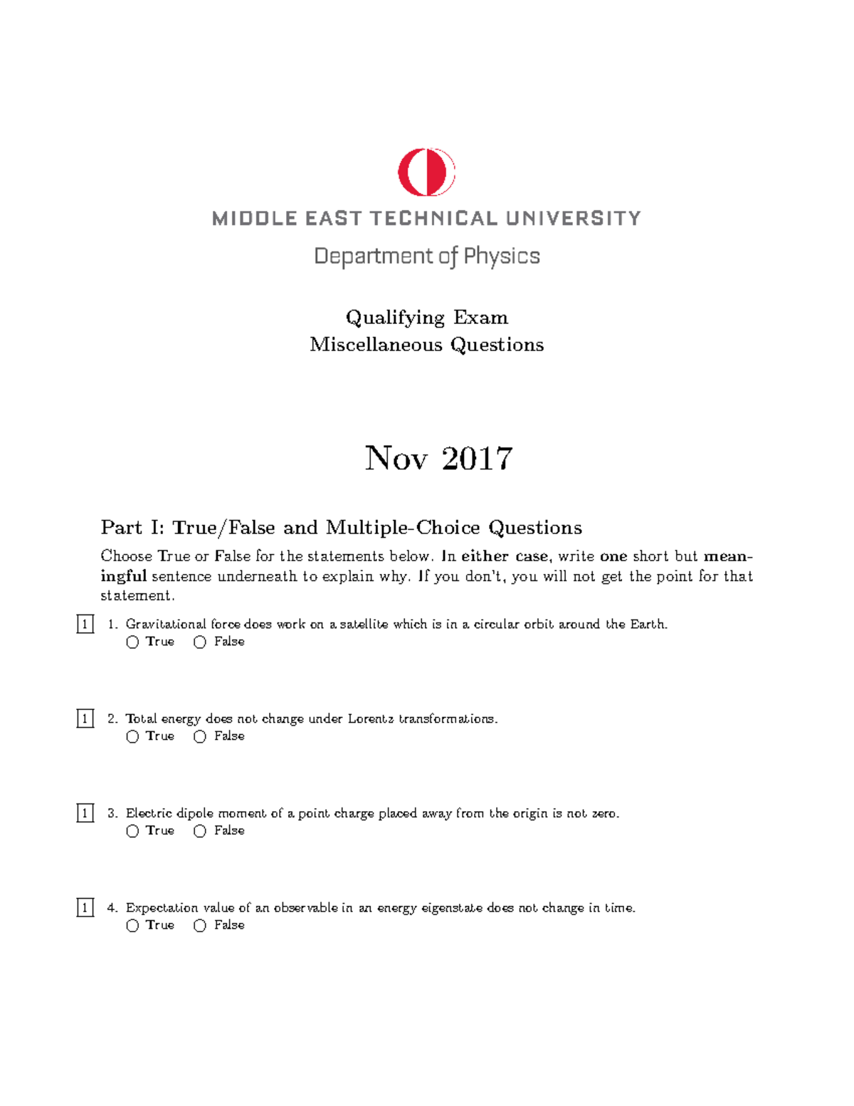 Exam November 2017, questions - Qualifying Exam Miscellaneous Questions ...