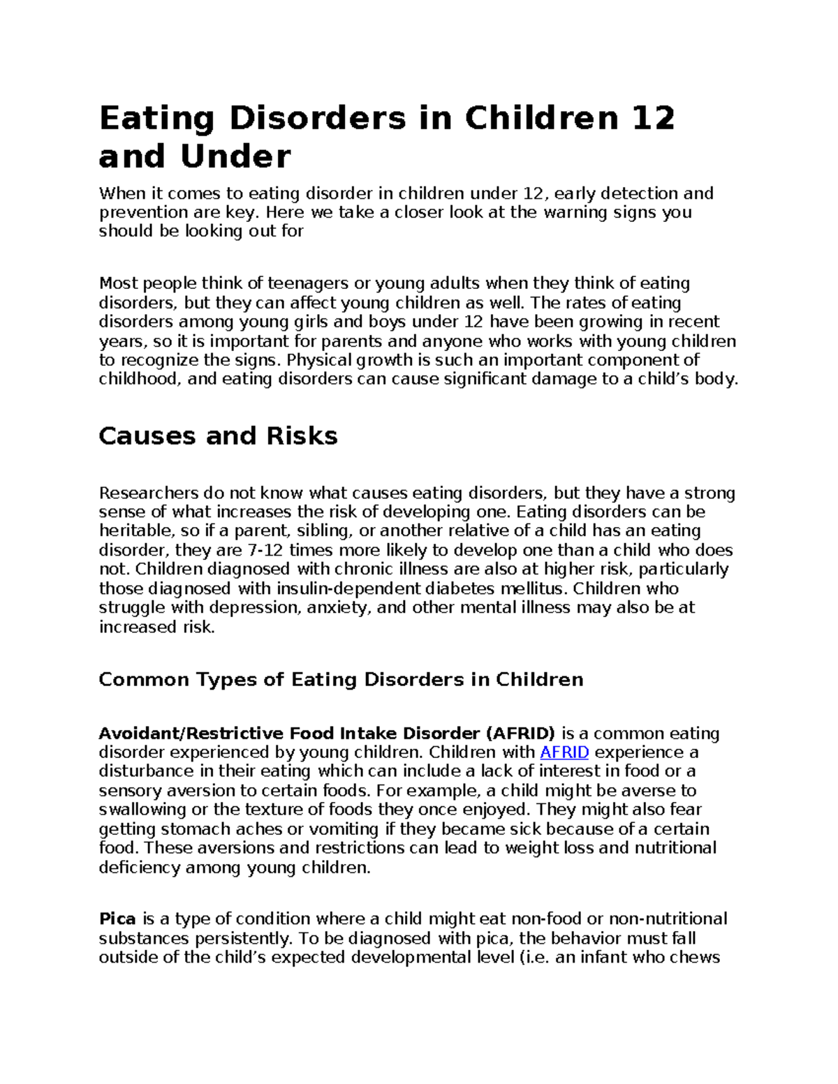 Eating Disorders in Children - Here we take a closer look at the ...