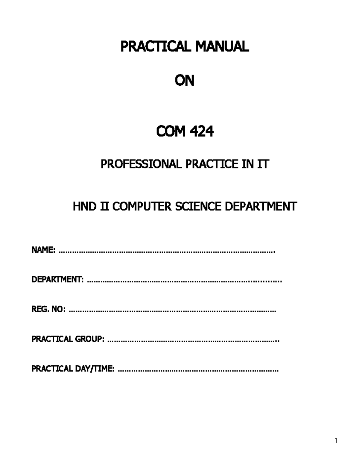 COM 424 Practical Manual Professional Practice FOR 20212022 Session ...