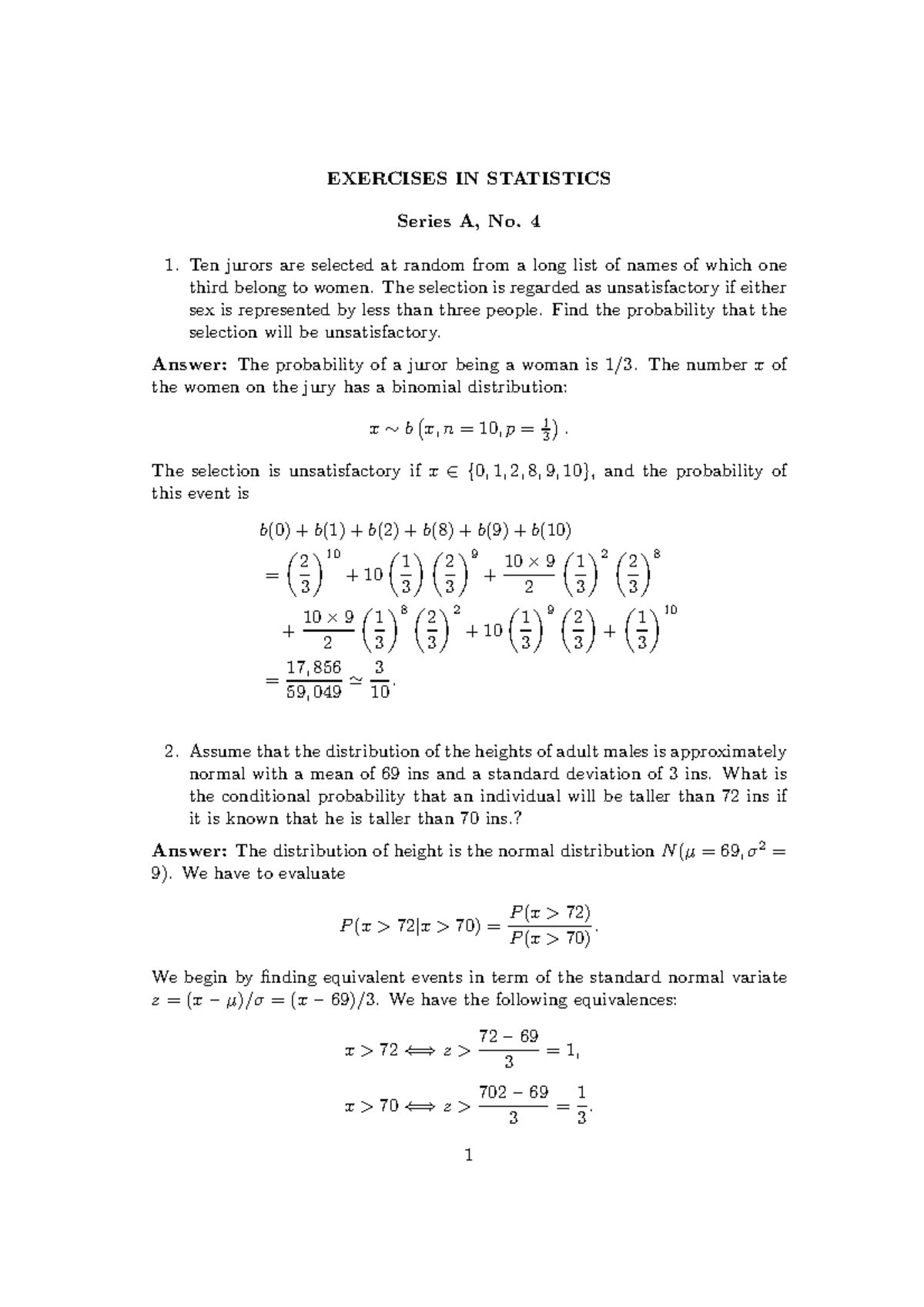 Binomial Distributions, Change of Variable exercise 4 q&a - EXERCISES ...