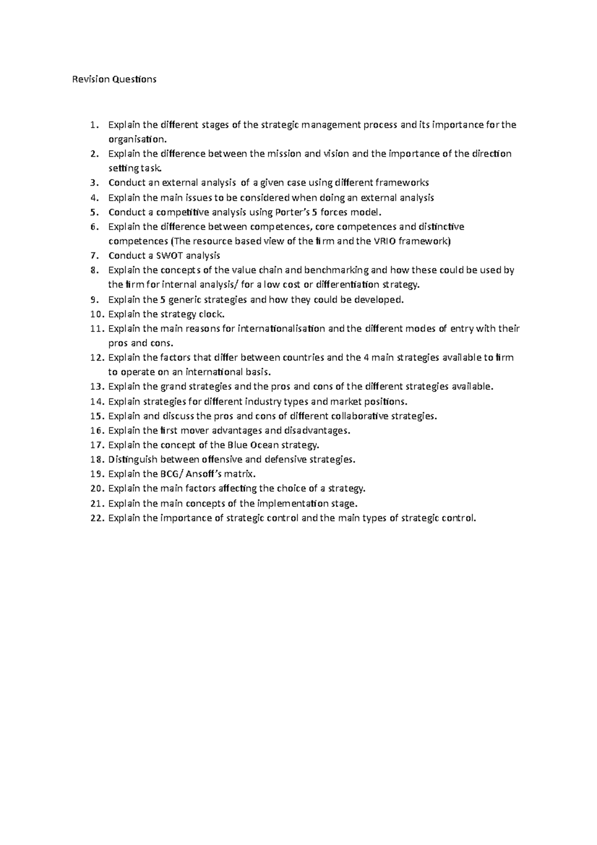 Revision Questions strategy - Revision Questions Explain the different ...