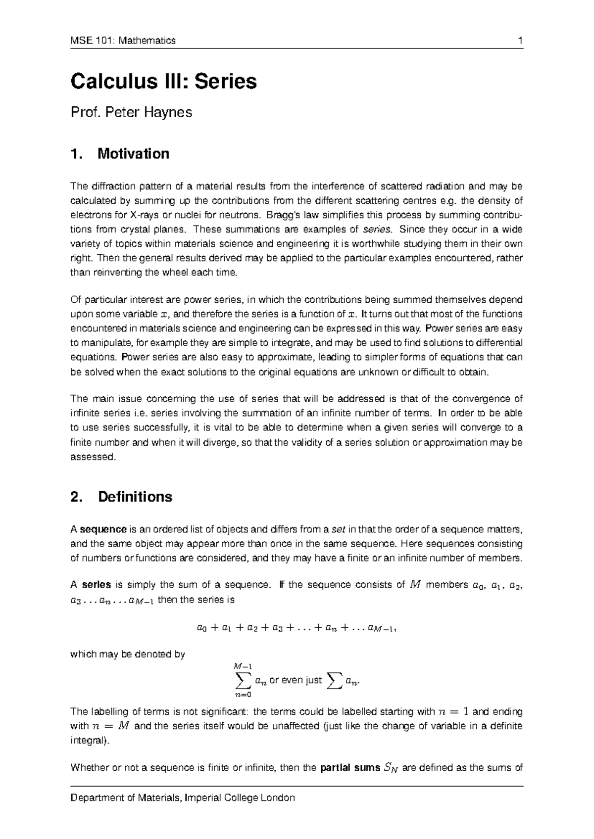 Mathematics And Computer Programming Calculus Iii Mse 101 Mathematics 1 Calculus Iii Series